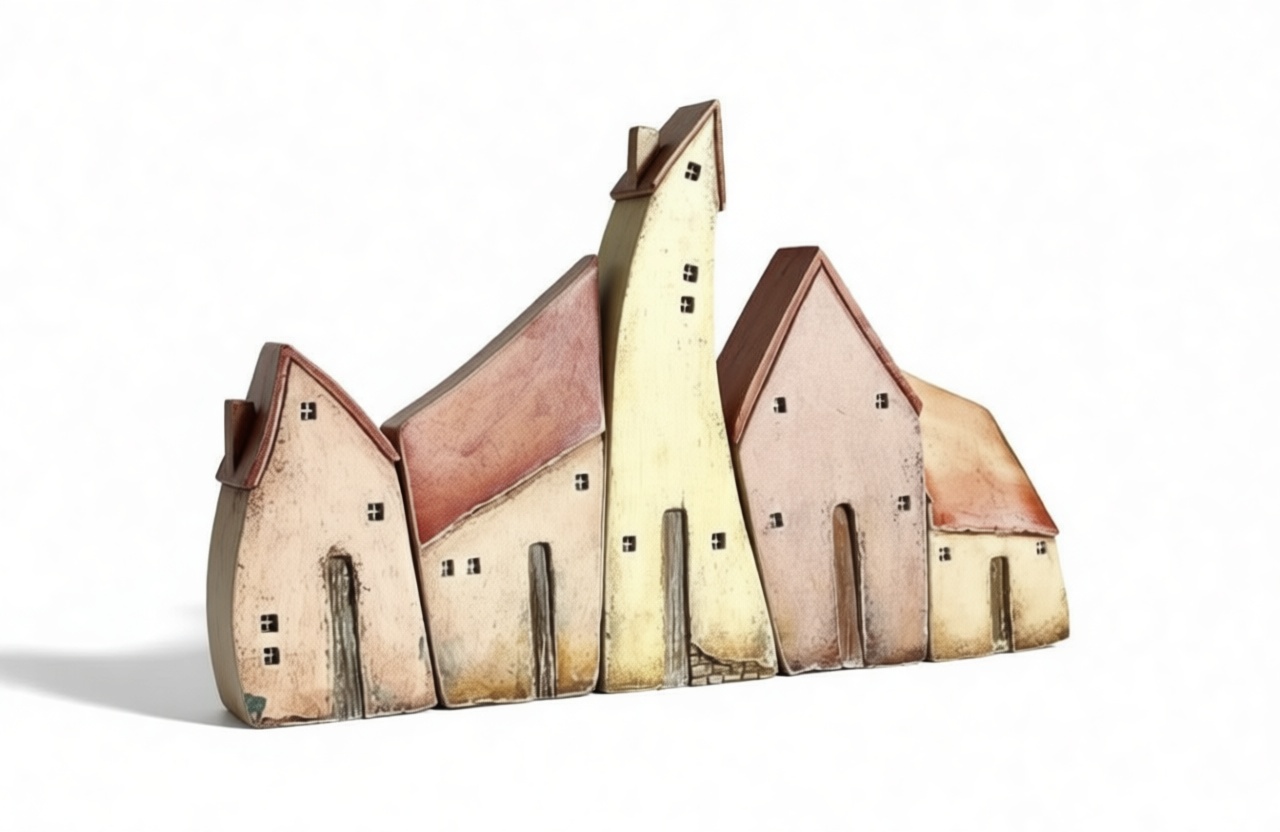 Stylized Village Houses Sculpture STL – Free 3D Print Model | Remeshy