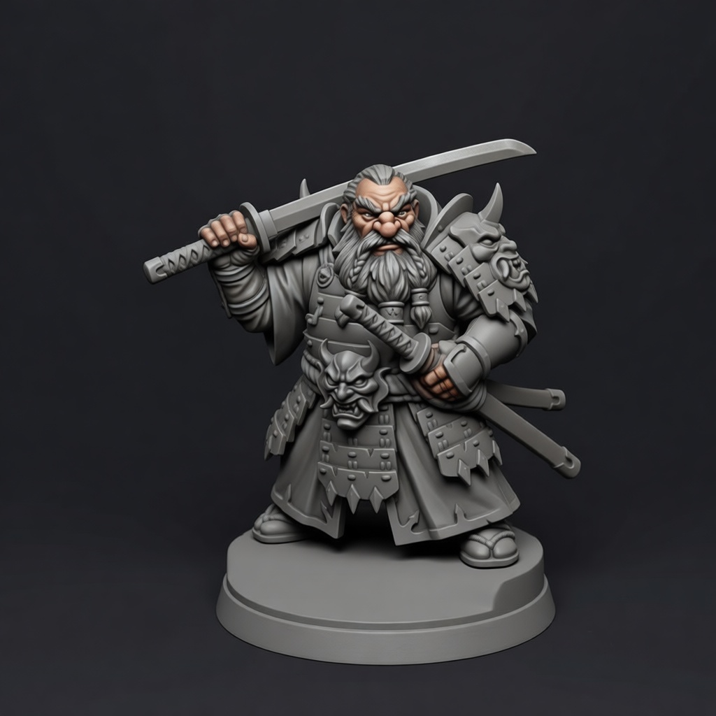 Dwarf Samurai Figurine STL – Free 3D Print Model | Remeshy